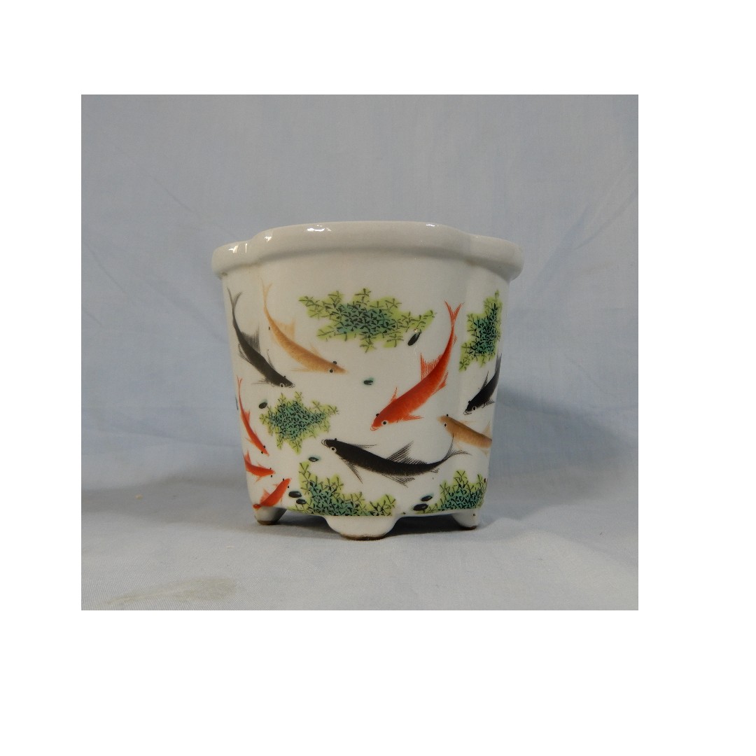 Vintage porcelain flower bonsai pot planter koi pond circa 1950s ...
