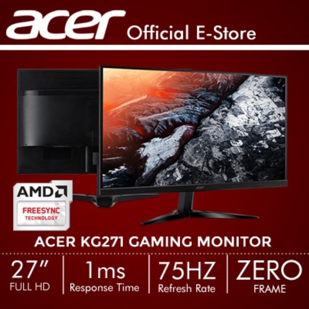27" Acer KG271 Full HD 1ms FreeSync Frameless Gaming Monitor, Computers ...