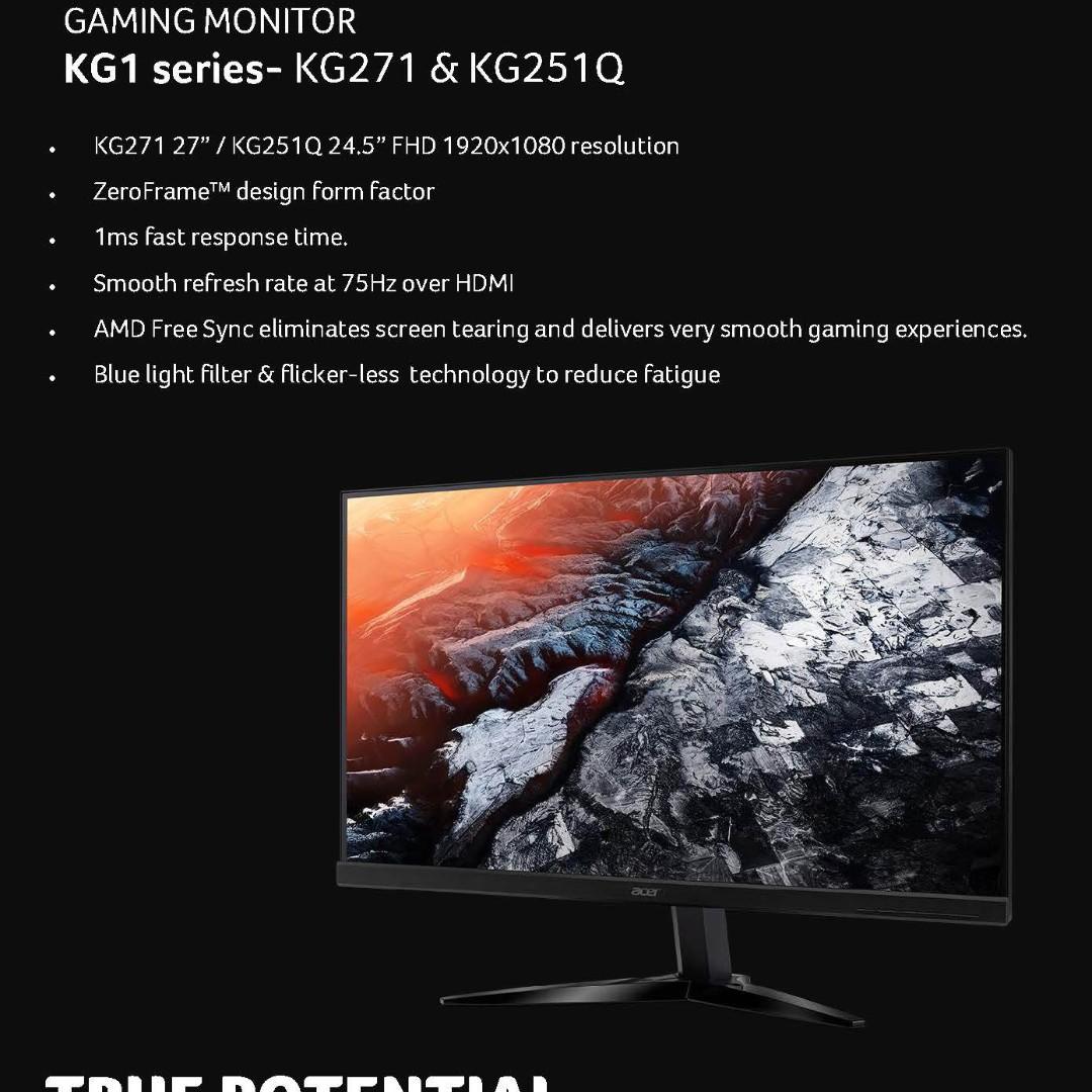 27" Acer KG271 Full HD 1ms FreeSync Frameless Gaming Monitor, Computers ...