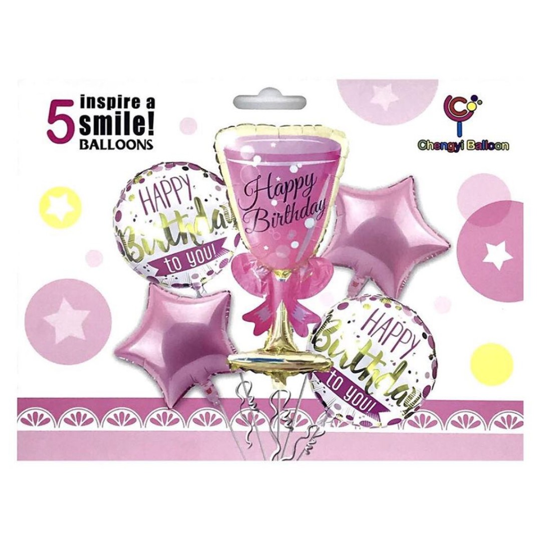 5pcs Happy BIrthday Champagne Wine Balloon Set, Hobbies & Toys ...