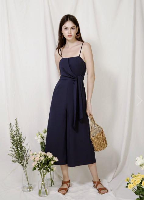 AndWellDressed Preen Tie Front Jumpsuit (Navy), Women's Fashion ...