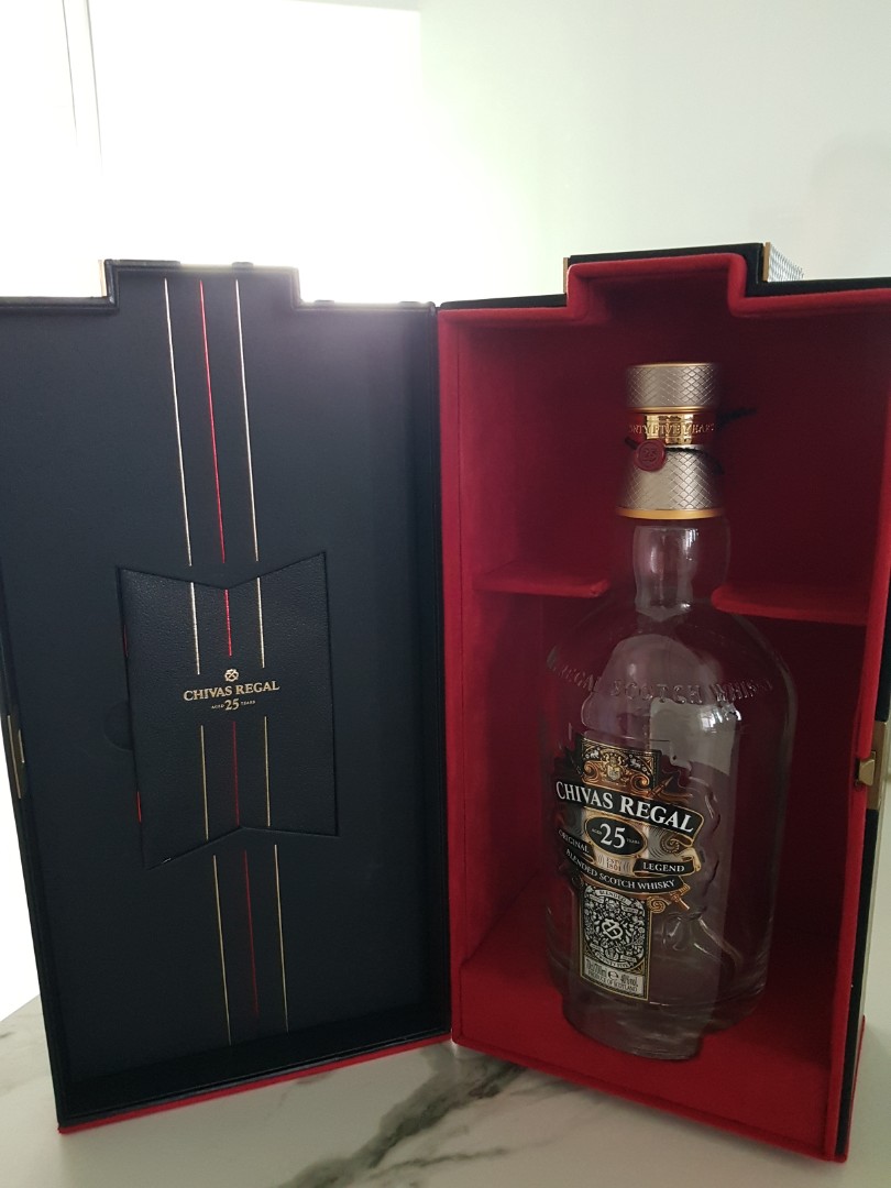 empty bottle 25 years Chivas regal with box, Food & Drinks, Alcoholic ...