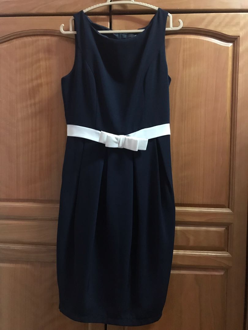 FREE POSTAGE Doublewoot Tulip Peplum navy royal blue ribbon belt work ...