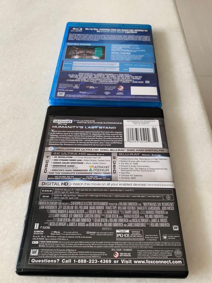 Independence Day (Blu Ray) & Resurgence (4K Ultra HD + Blu Ray + Digital HD), TV & Home ...