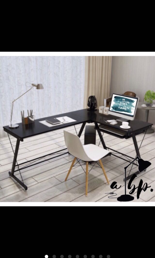 Office Table: L-Shaped - Black, Furniture & Home Living, Furniture ...