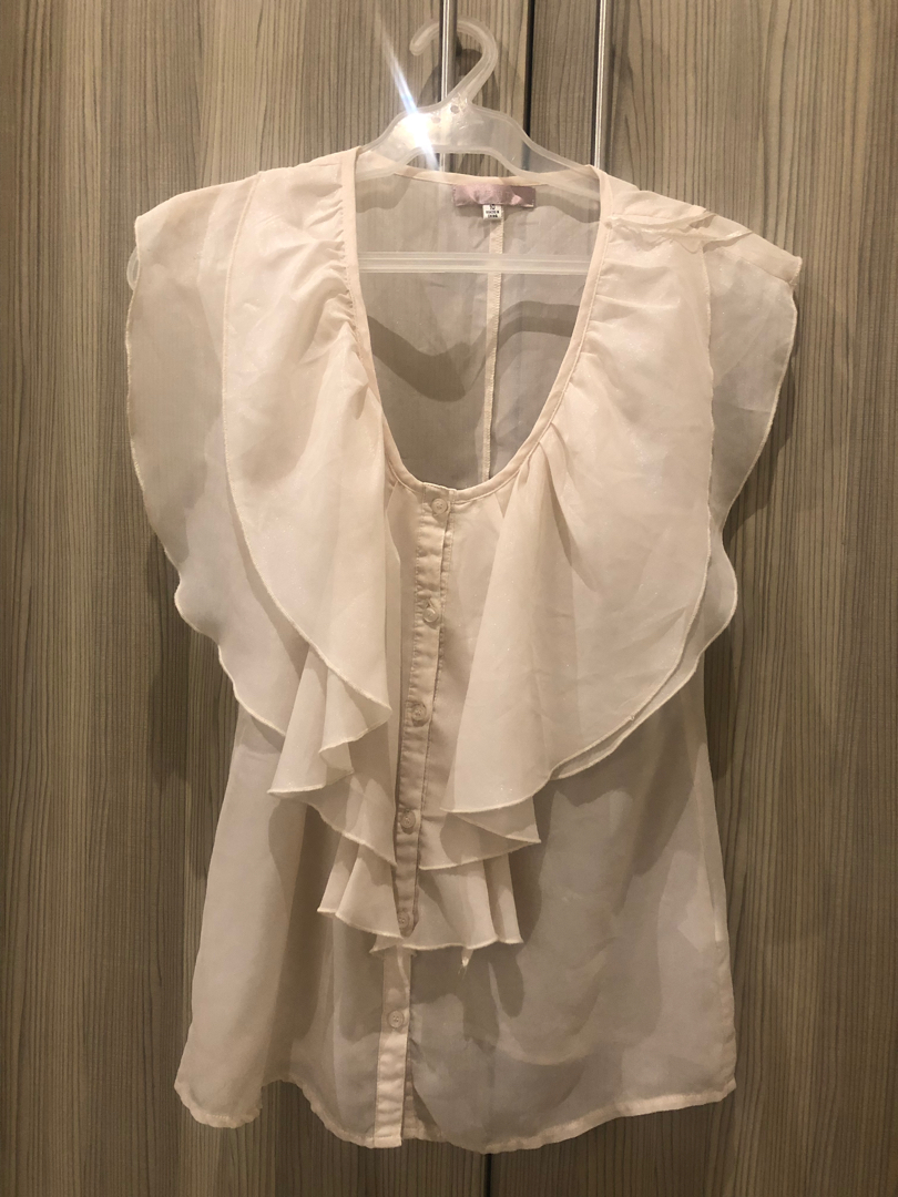 Sheer Ruffled Top, Women's Fashion, Tops, Sleeveless on Carousell