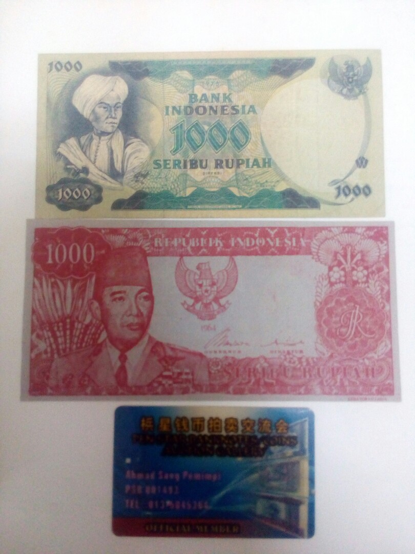 1000 Rp Sukarno Gulung & 1000 Rp 1975, Hobbies & Toys, Collectibles ...