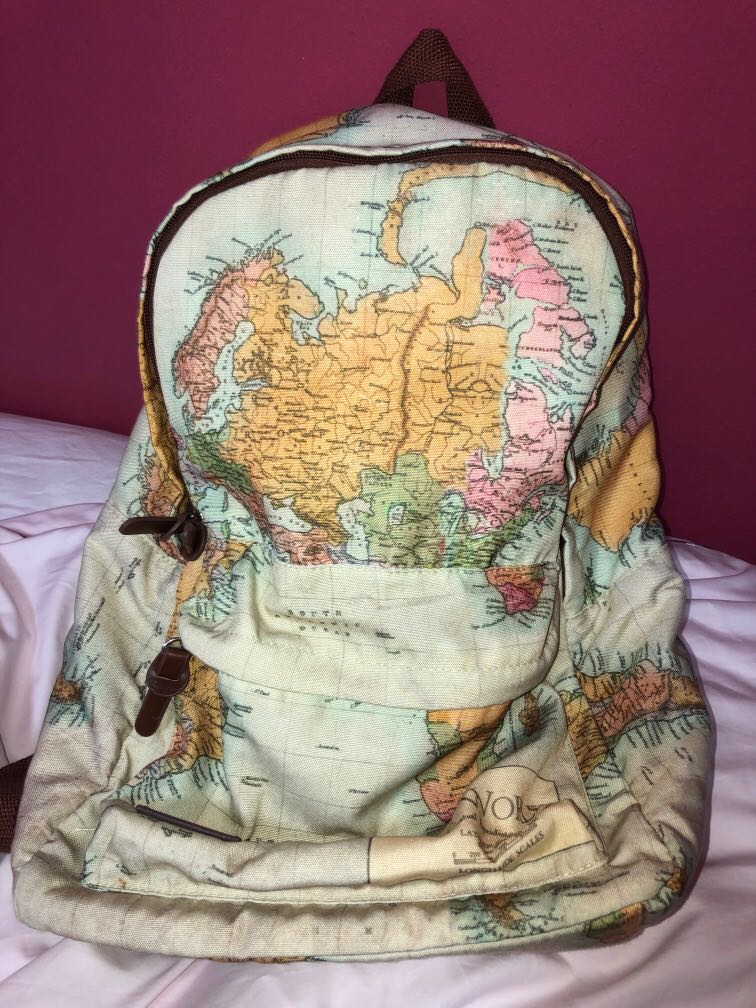 Vintage backpack map/globe print, Women's Fashion, Bags & Wallets ...