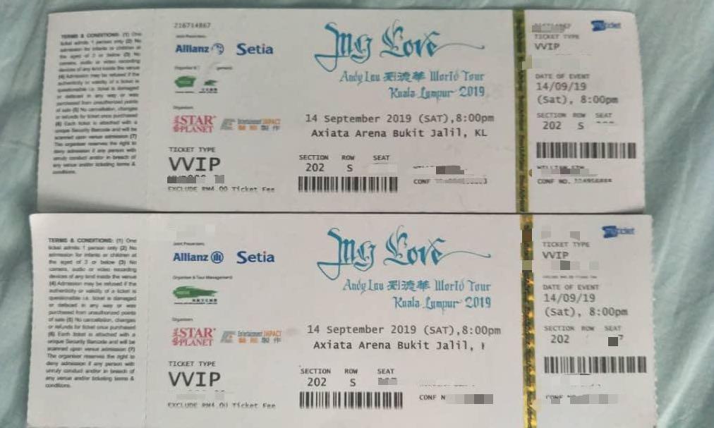 刘德华VVIP大马演唱会 Andy Lau World Tour(kuala lumpur) concert VVIP ticket ...