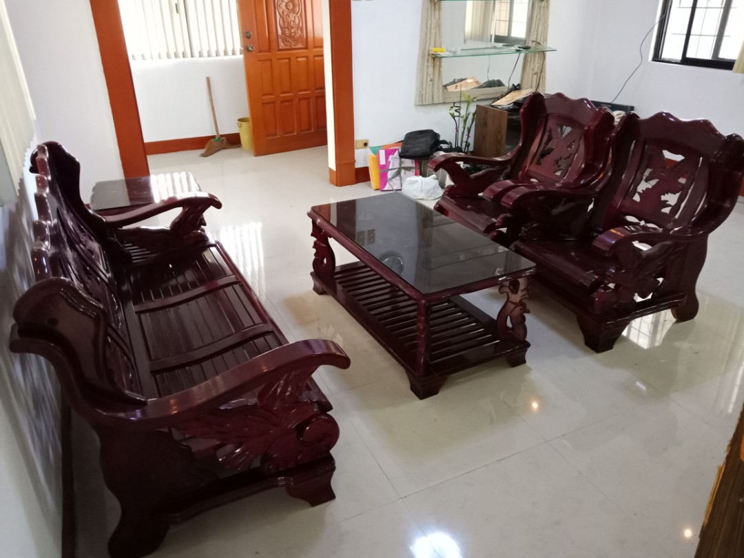 5-seater Hardwood Sala Set with center table, Furniture & Home Living ...