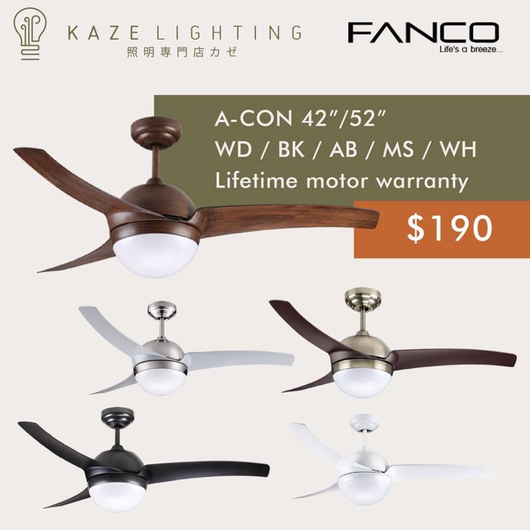 Fanco A-CON Ceiling Fan 42" / 52" with 3tone Light and remote, Home ...
