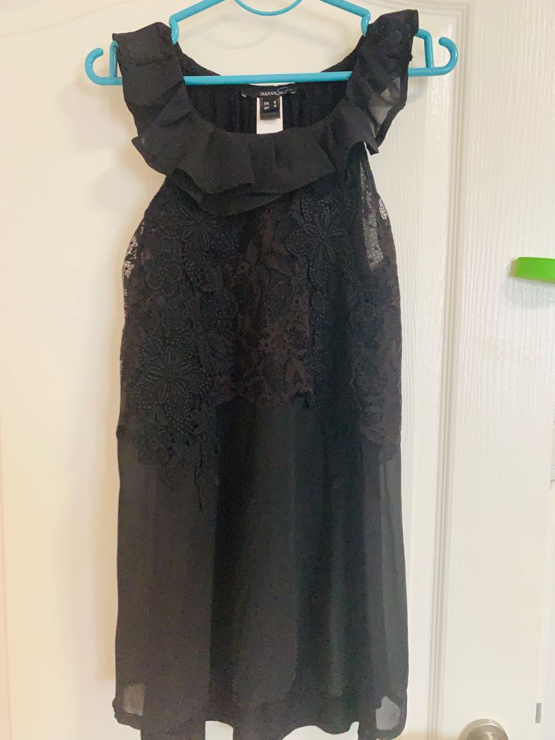 Mango black lace tunic top, Women's Fashion, Tops, Blouses on Carousell
