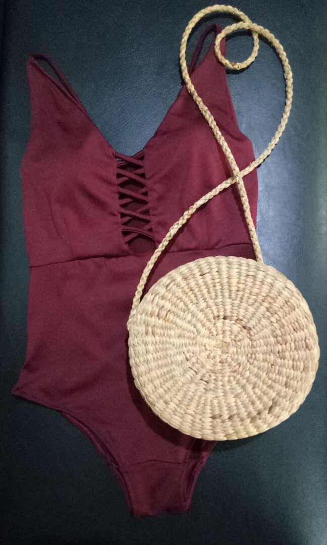 Maroon One Piece Swimsuit, Women's Fashion, Swimwear, Bikinis ...