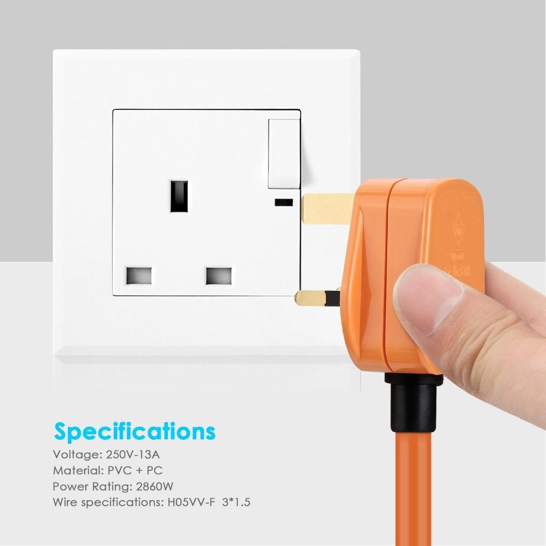 SIMBR 10M Extension Lead Cable Heavy Duty Cord Wire with 1-Gang 13A ...