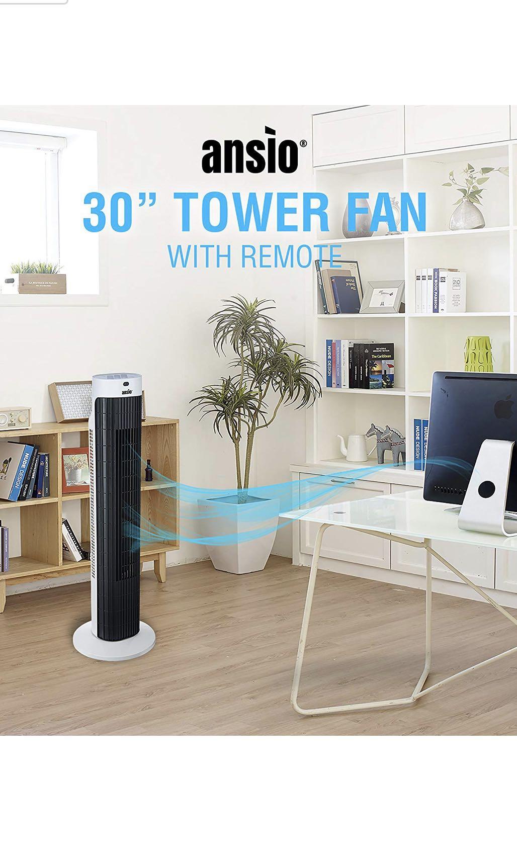 ANSIO Tower Fan 30-inch with Remote For Home and Office, 7.5 Hour Timer ...