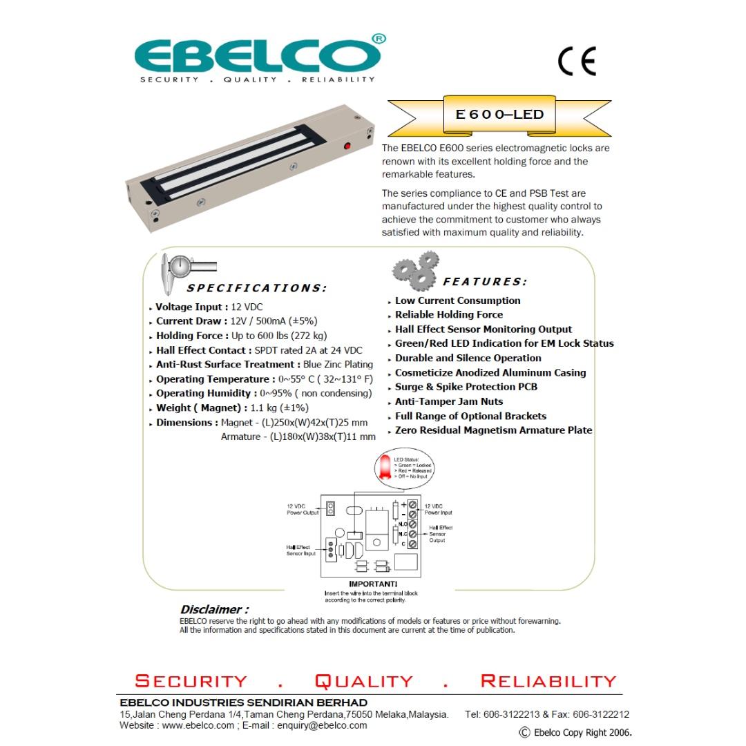 Ebelco EM Lock 600LB LED, ElectroMagnetic Lock, Everything Else on ...