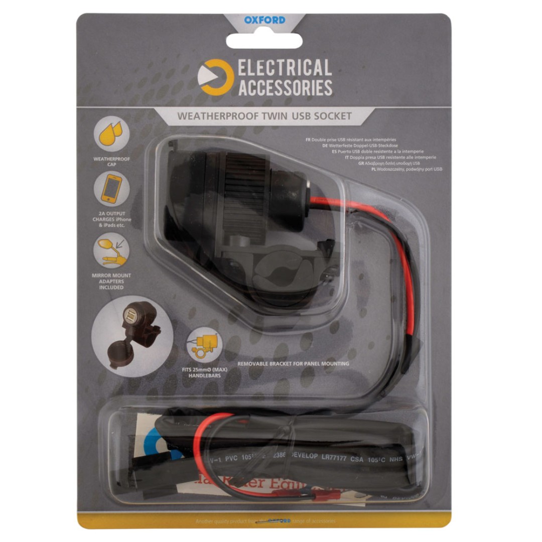 Oxford Dual USB socket (5V 2Amp) & 10amp fused 1.2mtr loom, Motorcycles ...