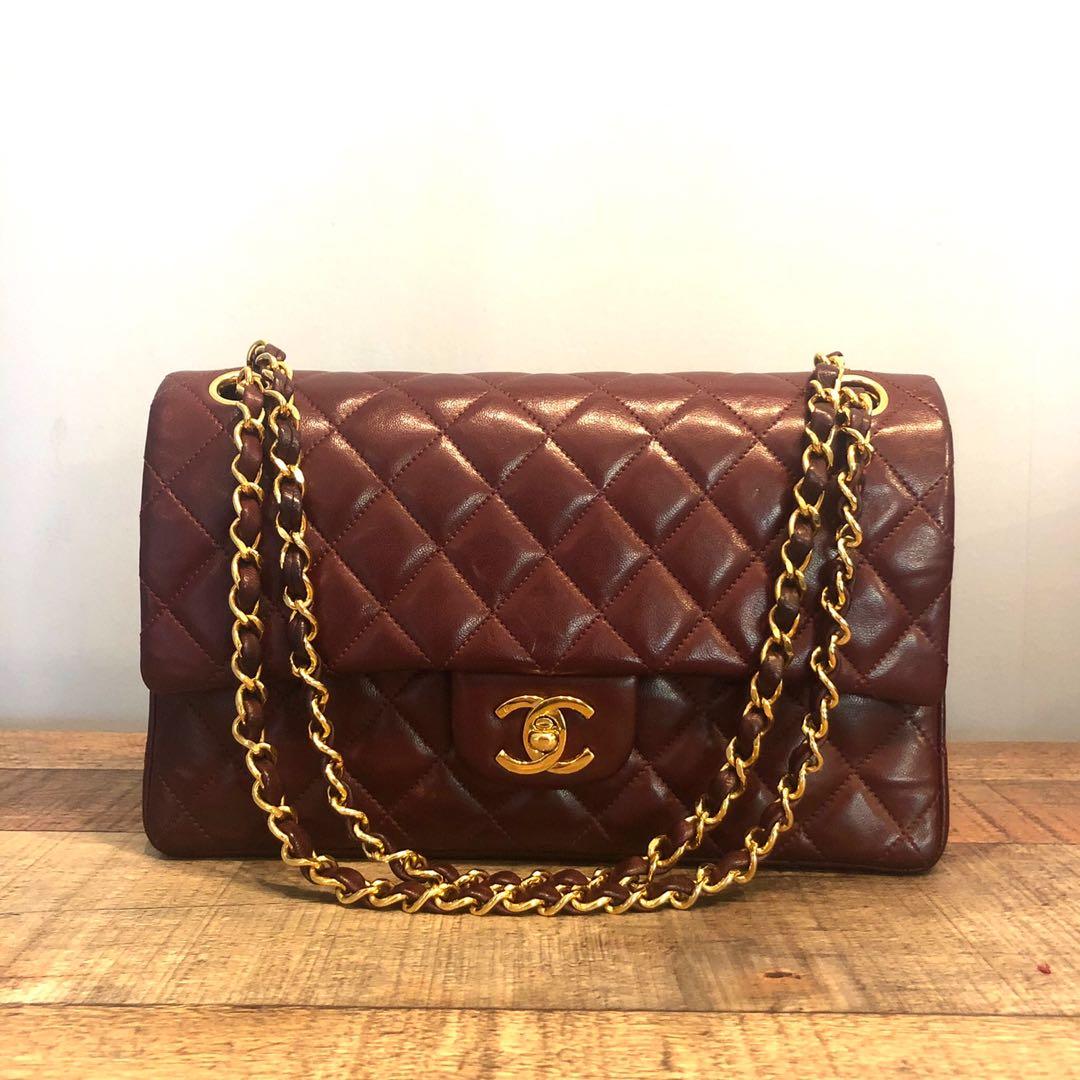 Authentic Chanel 10 Inch Classic Flap in Rare Bordeaux Colour w 24k ...