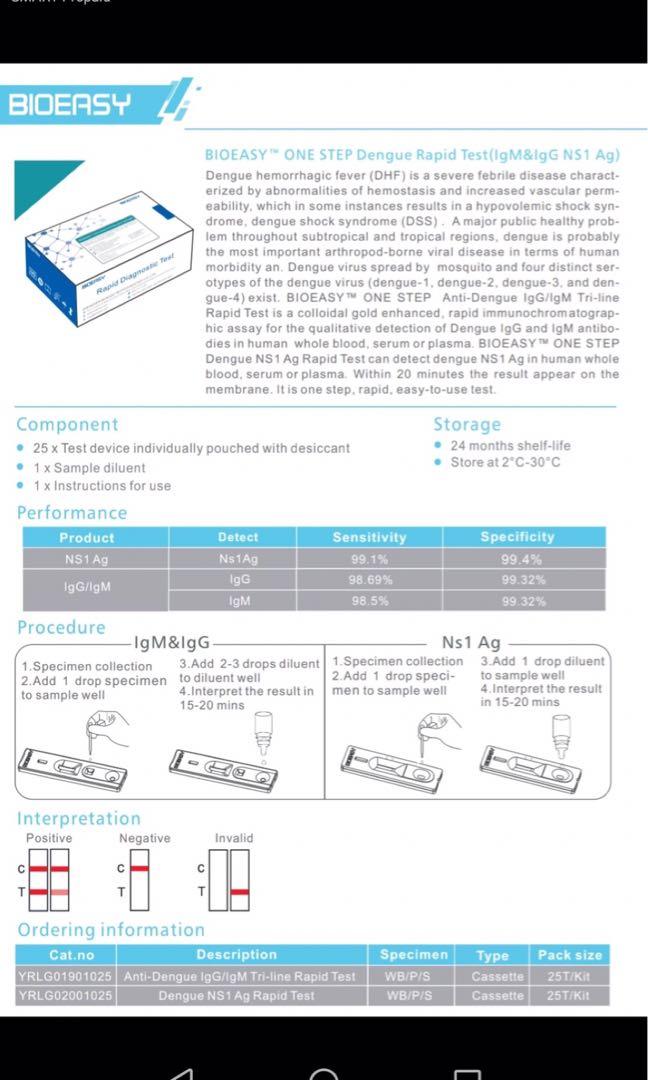 bioeasy dengue test kit combo, Health & Nutrition, Family Planning on ...