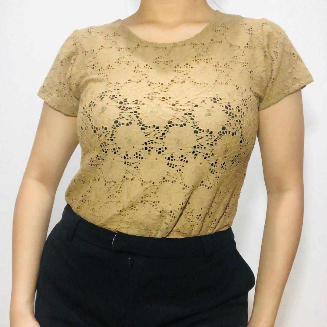 Tan detailed top, Women's Fashion, Tops, Others Tops on Carousell