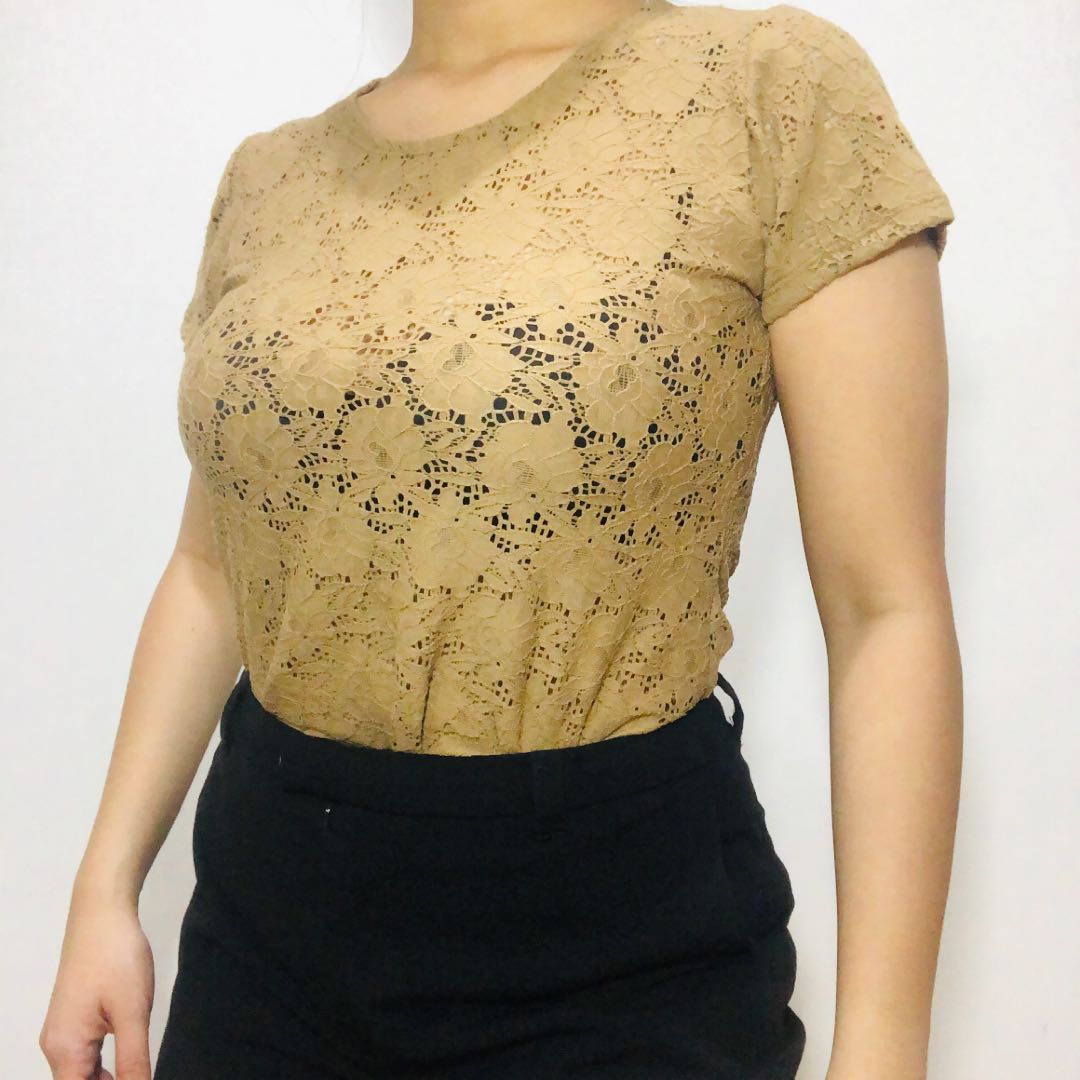 Tan detailed top, Women's Fashion, Tops, Others Tops on Carousell