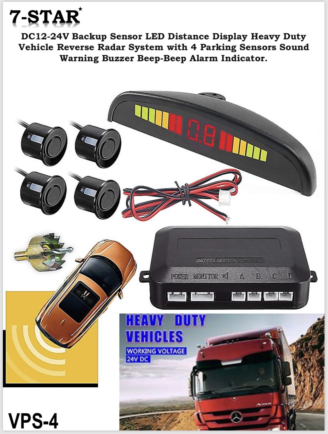 24V Parking Sensor (4PCS) Support:24V-12V/Waterproof for all Car ...