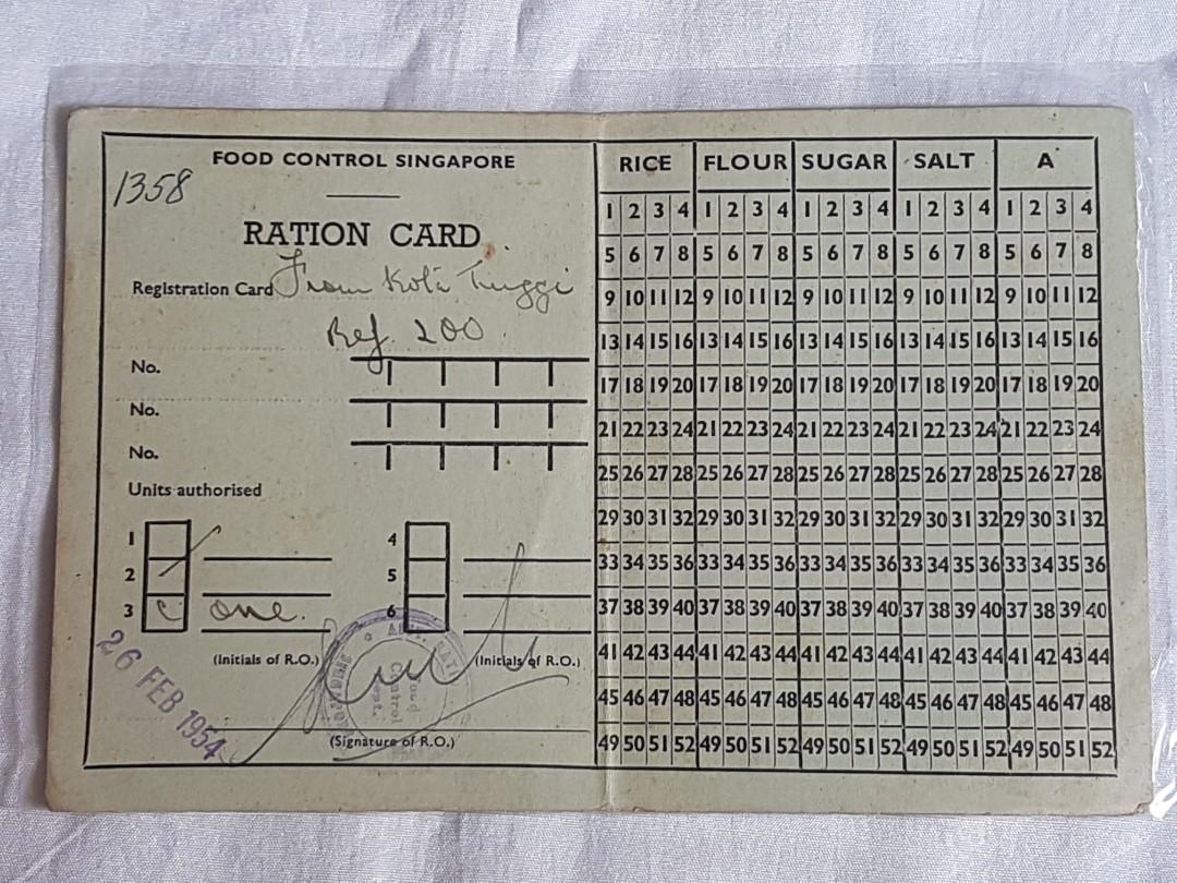 Food Control Singapore Ration Card 1954, Hobbies & Toys, Memorabilia ...