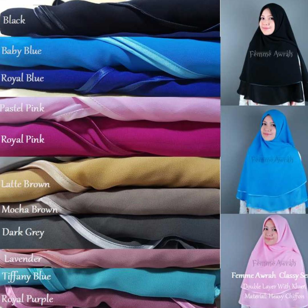 [In-stock] Khimar Hijab Labuh Double Layer Chiffon with Khun Lining ...