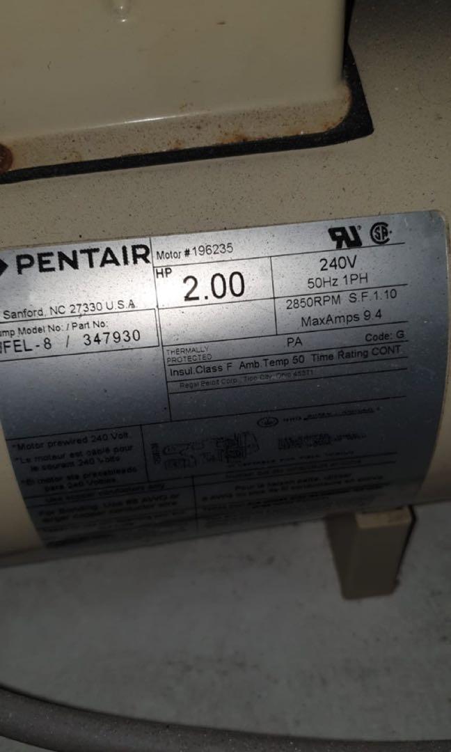 Pentair Whisperflo 2HP Energy Efficient Pool Pump | 50HZ | 2850 RPM ...