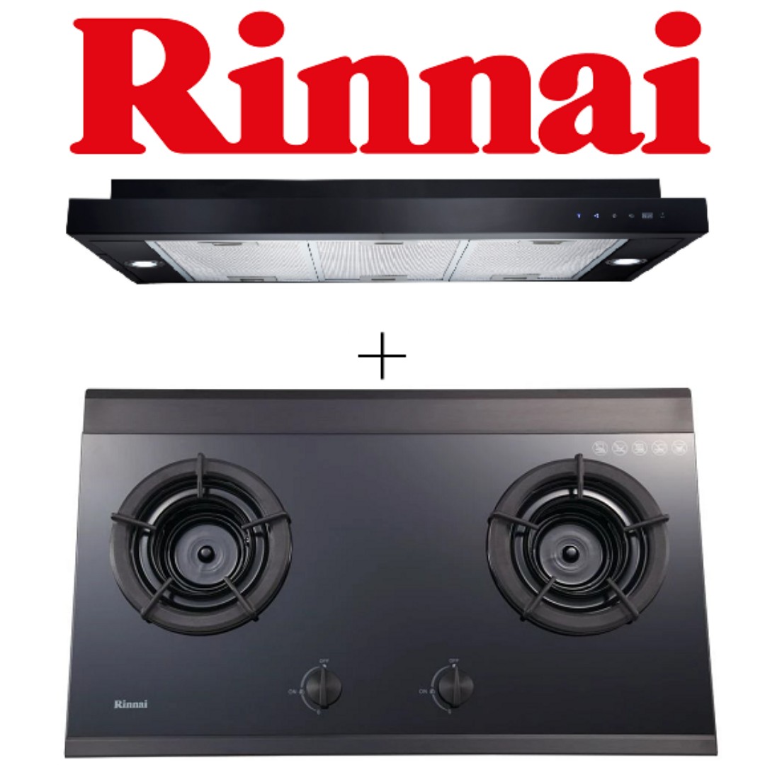 RINNAI RH-S329-PBR 90CM SLIMLINE HOOD WITH TOUCH CONTROL + Rinnai RB-2GI Built-in 2 Burner Inner ...