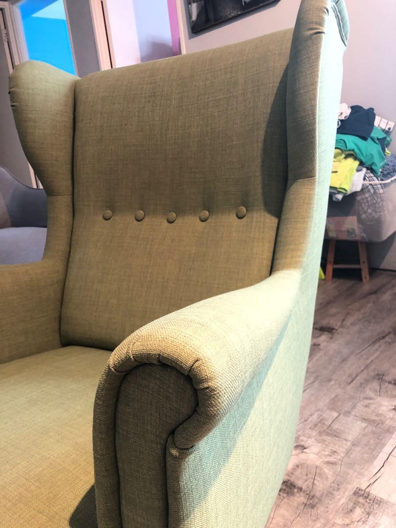 STRANDMON Ikea arm chair wing chair olive green for sale!, Furniture ...