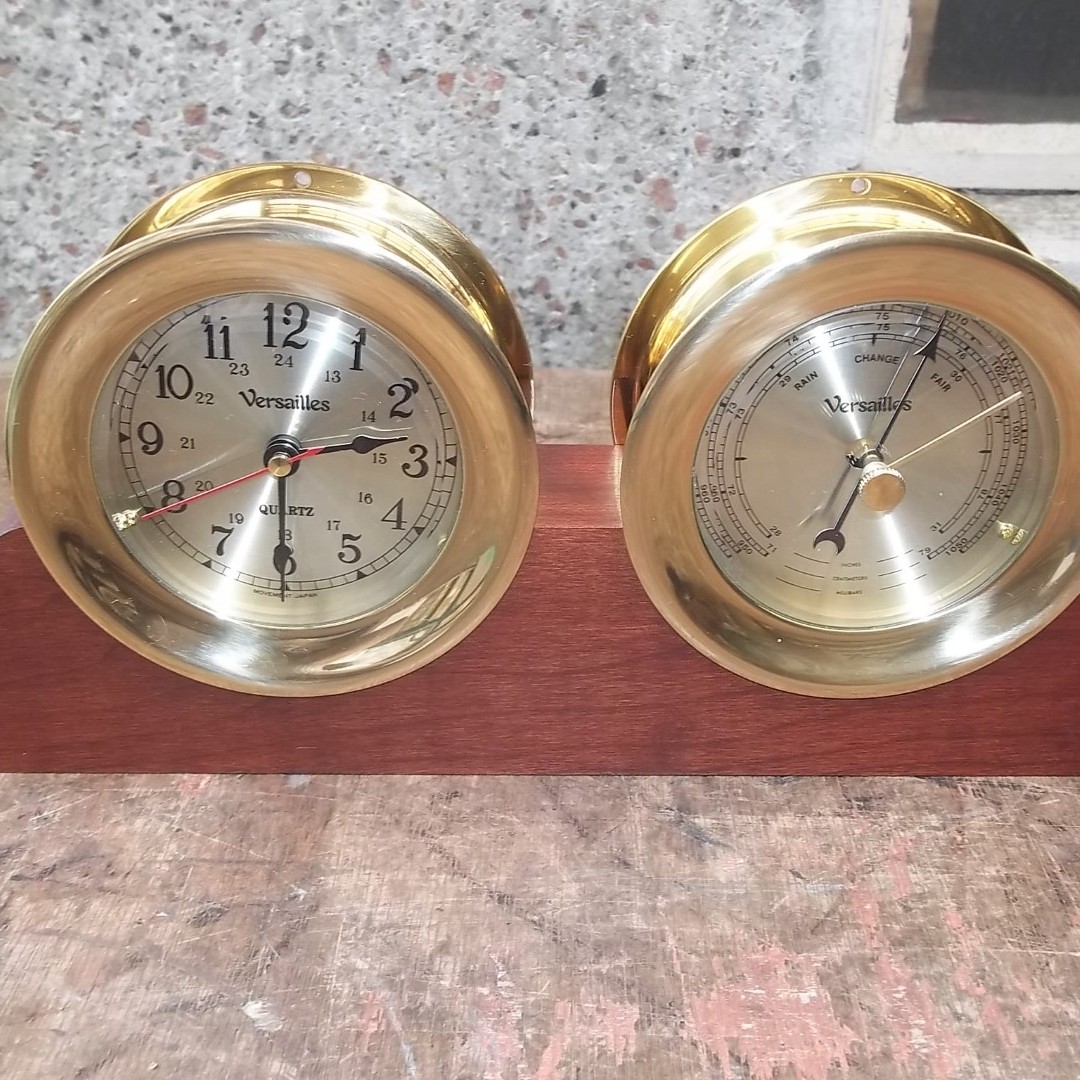Versailles Brass Clock & Barometer with Wood display base, Everything ...