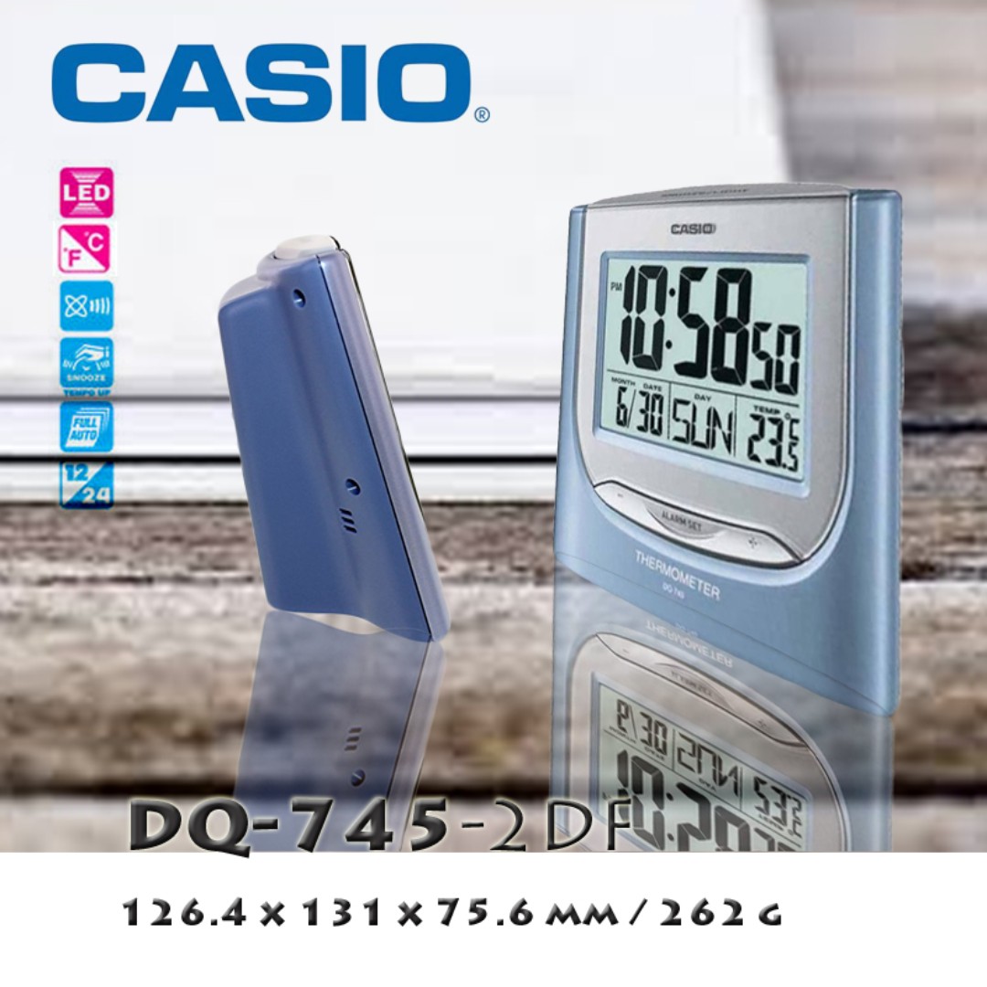 Casio DQ-745-2DF Blue Big Digital Alarm Clock with Thermometer ...