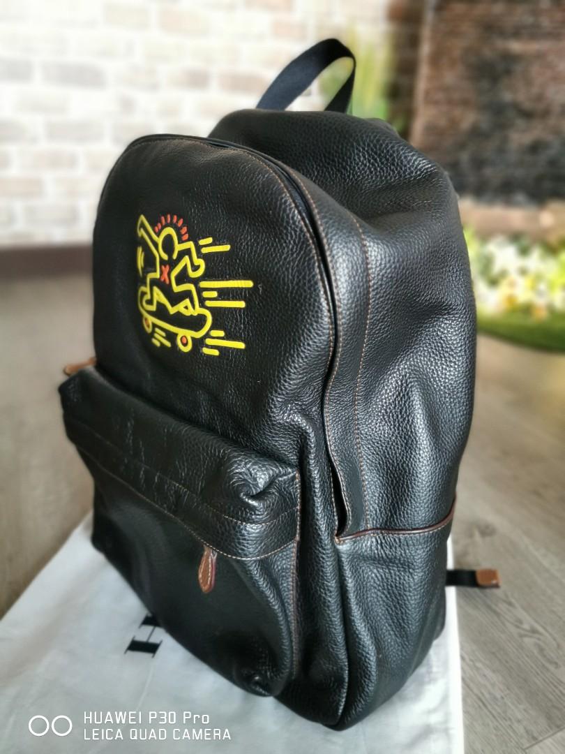 Coach New X Keith Haring Graffiti Large Travel Black Leather Backpack ...