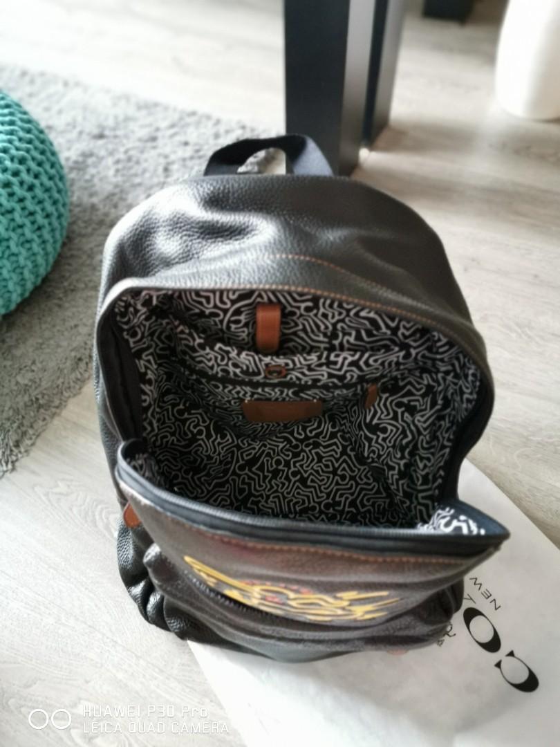 Coach New X Keith Haring Graffiti Large Travel Black Leather Backpack ...