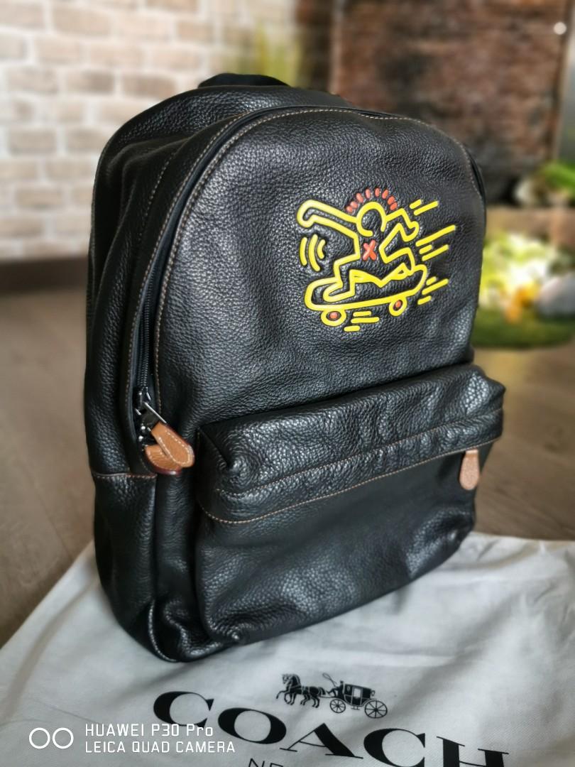 Coach New X Keith Haring Graffiti Large Travel Black Leather Backpack ...