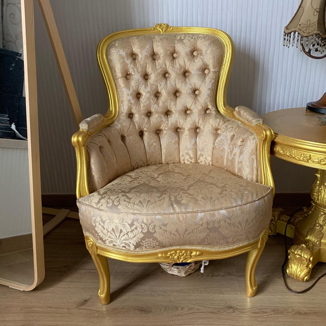 Golden chair and round table set, Furniture & Home Living, Furniture ...