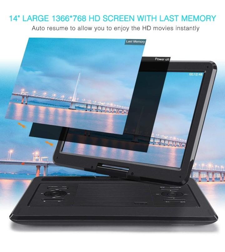NAVISKAUTO 14" Portable DVD Player with 6-7 Hours Rechargeable Battery ...