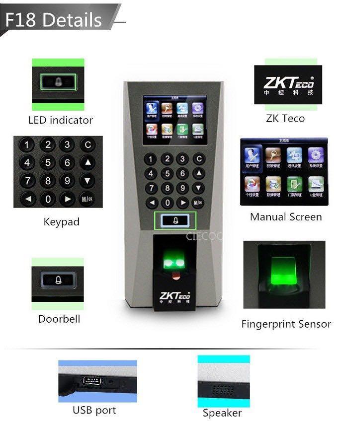 ORIGINAL F18 ZKTECO Fingerprint/Biometric Lock Door Access Control ...