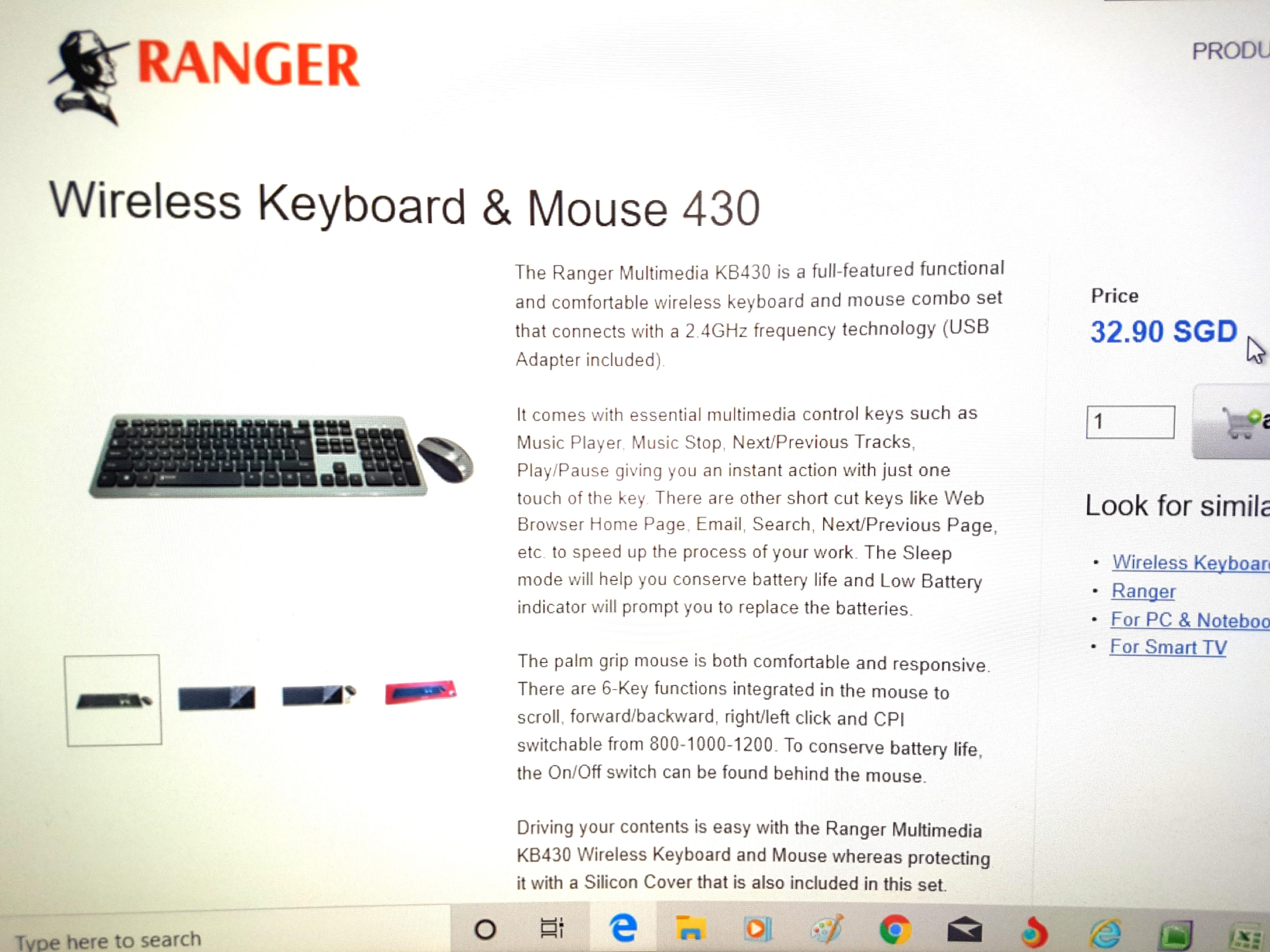 Ranger Wireless Keyboard & Mouse KB430, Electronics, Computer Parts ...