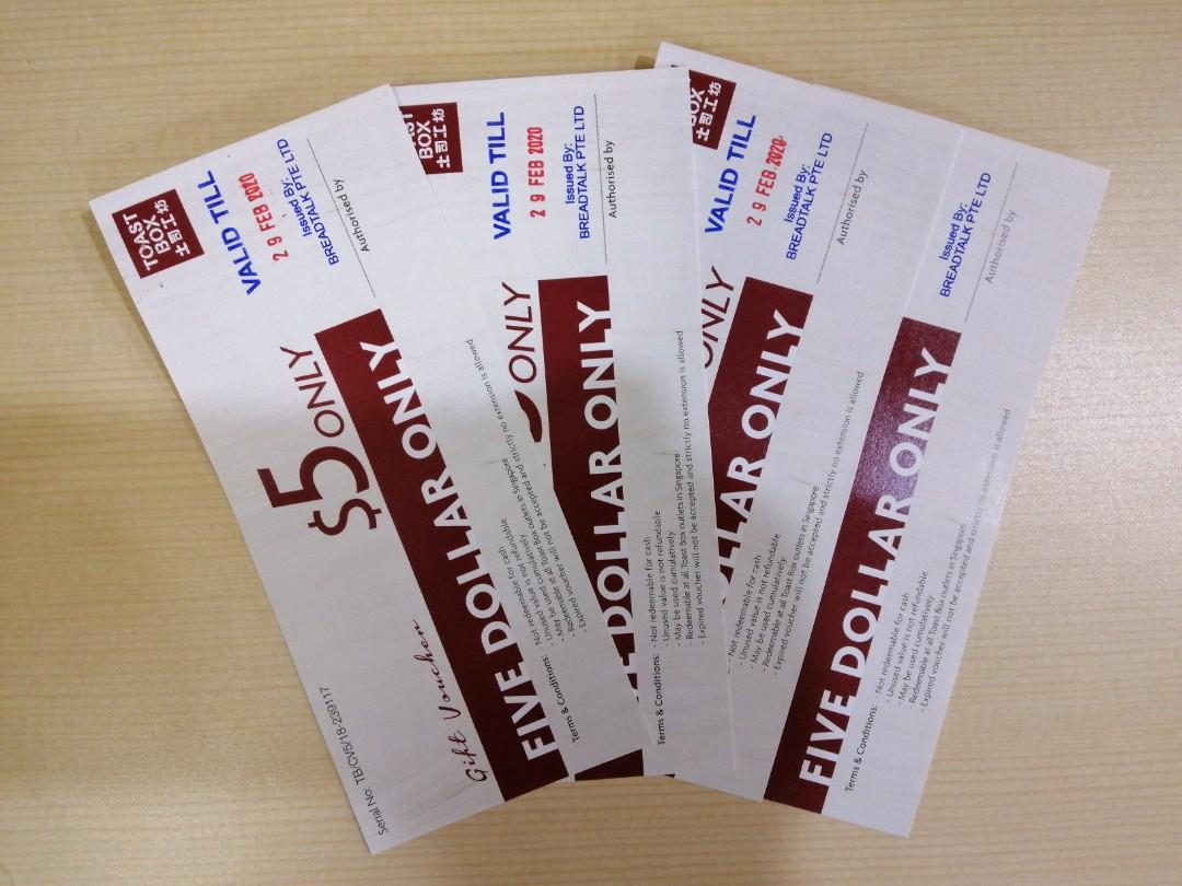 Toast Box 4pcs x $ 5 Gift Voucher, Everything Else on Carousell