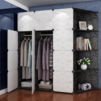 WHITE BLACK DIY Wardrobe Corner Rack With Hanger, Furniture & Home ...