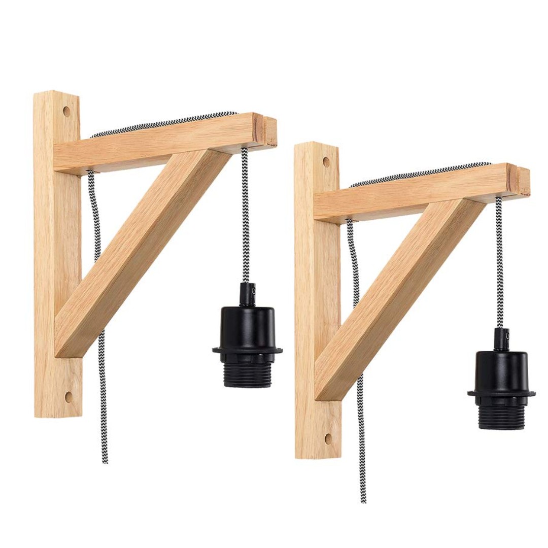 2pcs Wooden Wall Lamp, Motent Vintage Industrial Lampholder with Wood ...