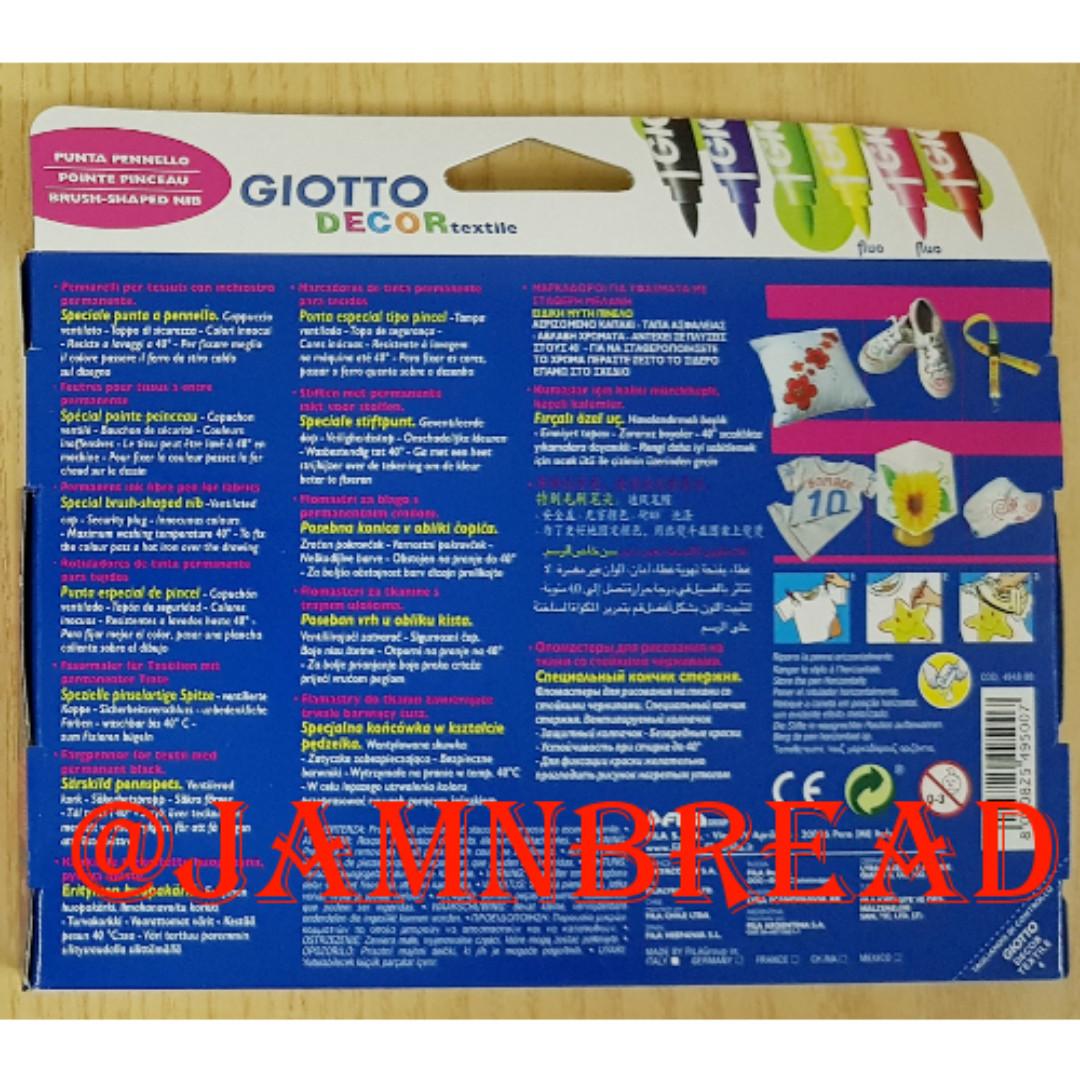 Giotto Decor Textile Markers (Fabrics Markers) (6 pens), Hobbies & Toys ...