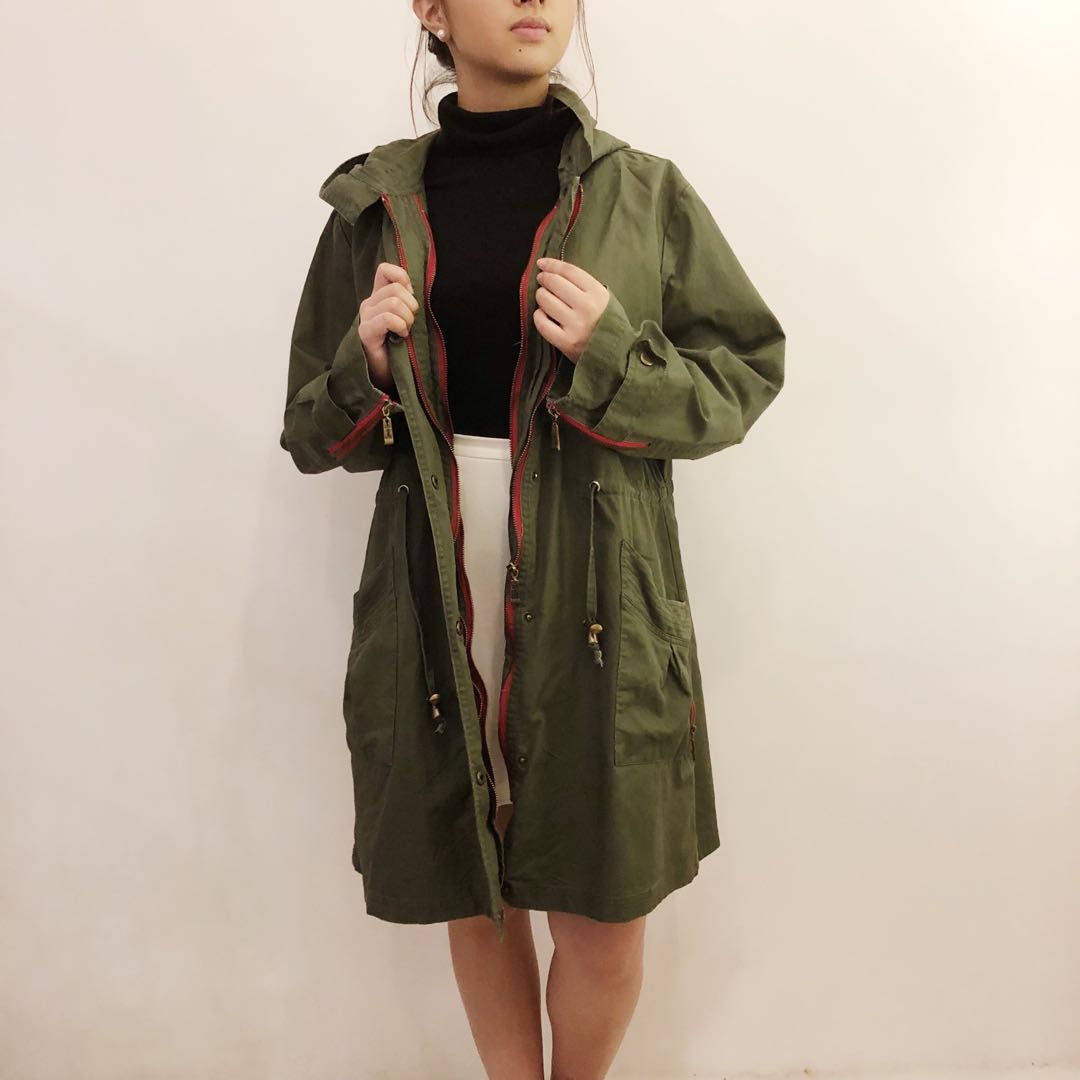 Navy Green Parka Jacket - FITS ALL SIZES, Women's Fashion, Coats ...