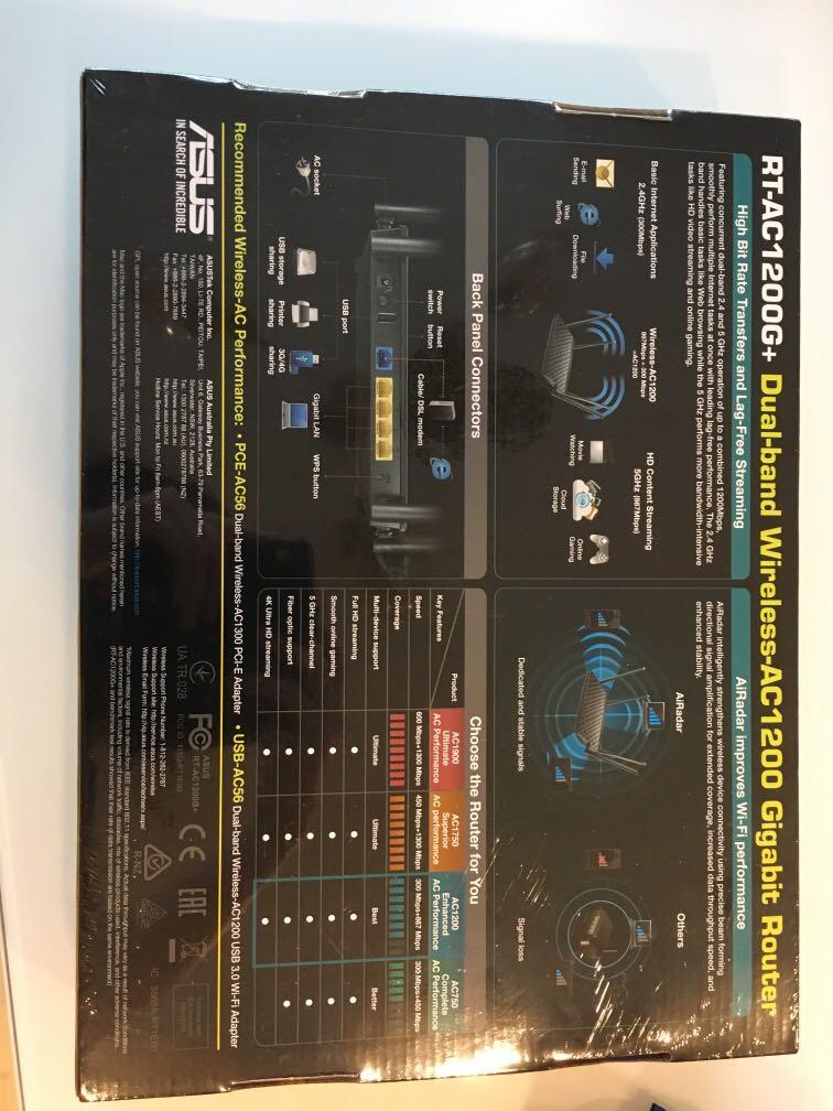 Asus Wireless AC1200 Dual-Band Router - (RT-AC1200G+), Computers & Tech ...