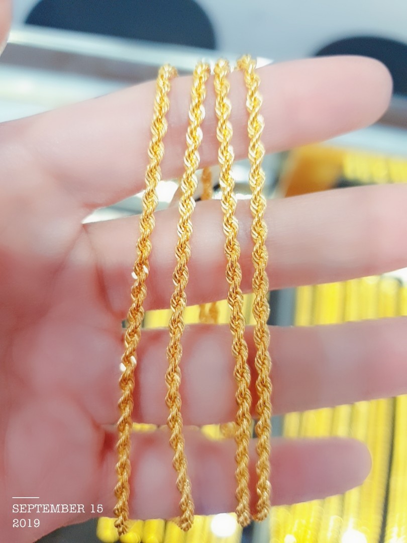 Gold 916 Rope Chain, Men's Fashion, Watches & Accessories, Jewelry on ...