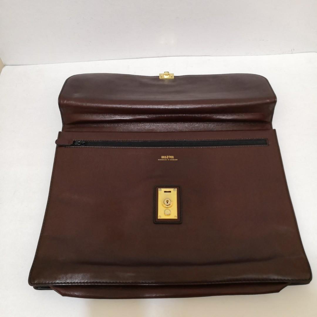 Gold Pfeil Burgundy Leather Briefcase with Keys - Handmade in Germany ...