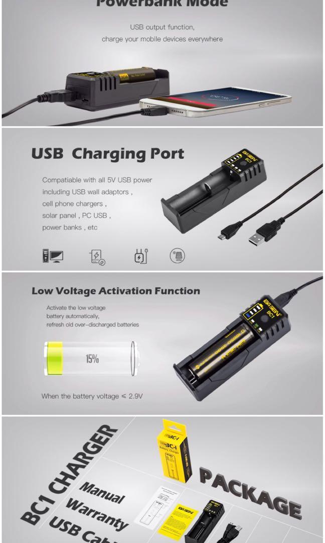 Basen BC1 Single Slot Lithium Battery Charger Single bay 2A Fast Charge ...