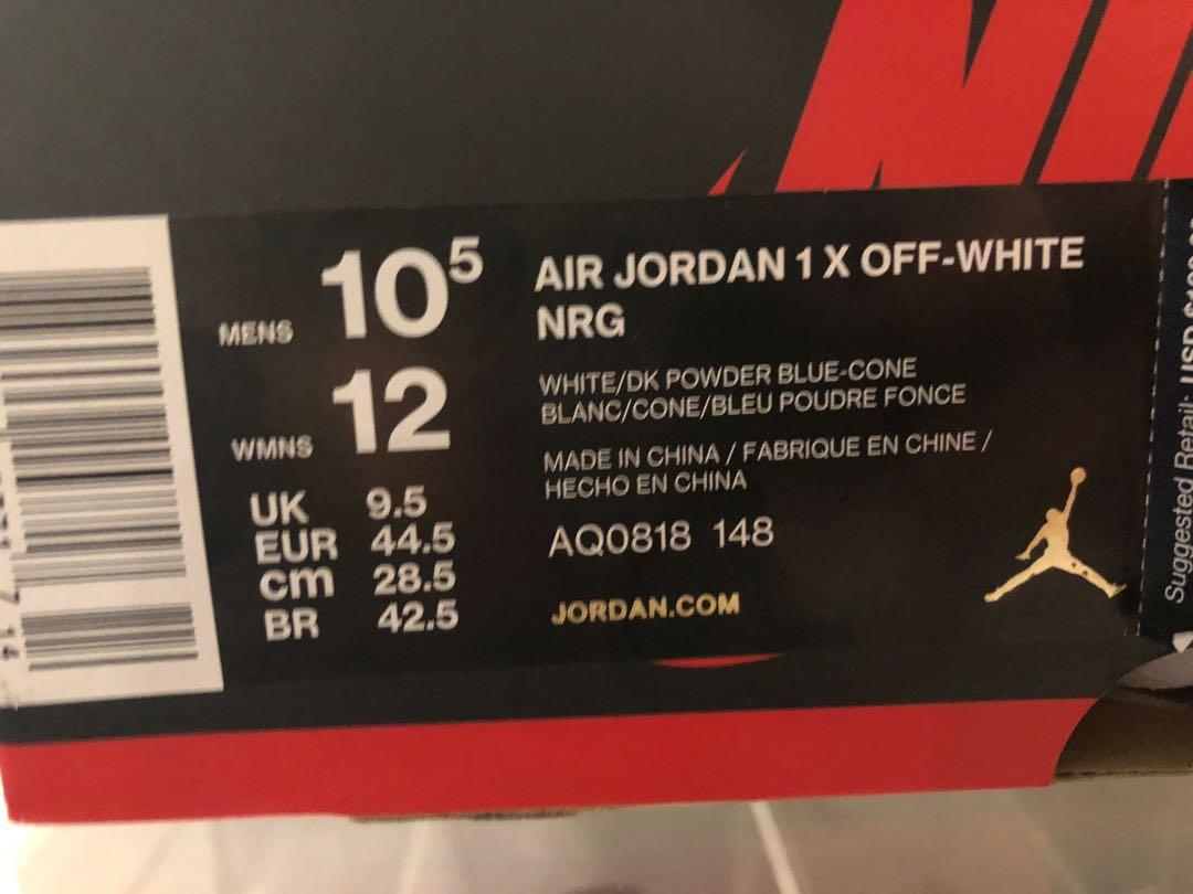 Jordan 1 Off White UNC - With Custom Acrylic Box, Men's Fashion ...